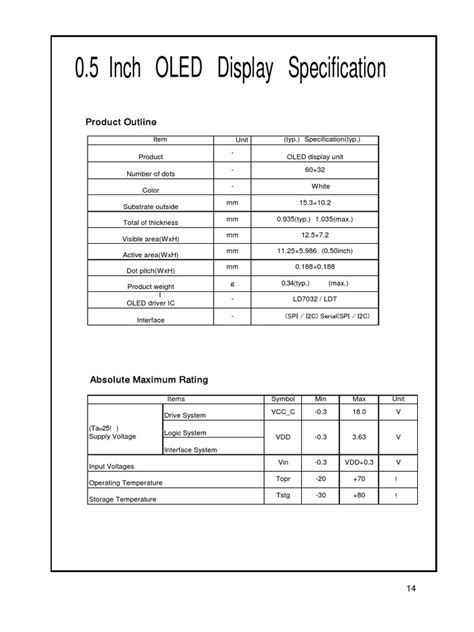 0 5 Oled Specification Download Free Pdf Electrical Engineering