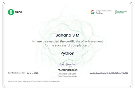 Python Certification Careerdevelopment Sahana S M