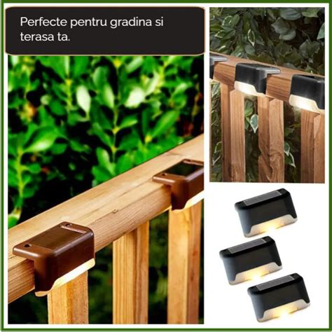 Соларна лампа 4 бр със сензор за светлина за ограда стъпала парапет черна устойчива на