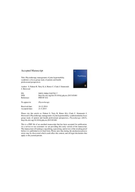Pdf Physiotherapy Management Of Joint Hypermobility Syndrome—patient