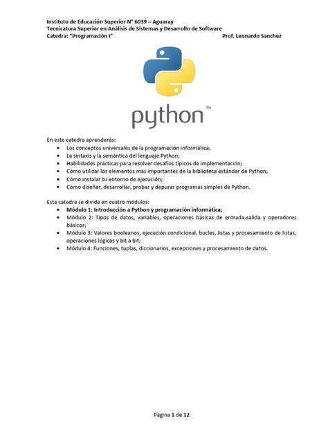 Programacioni Pythonmodulo01 Pdf Lenguaje De Programación Programa De Computadora