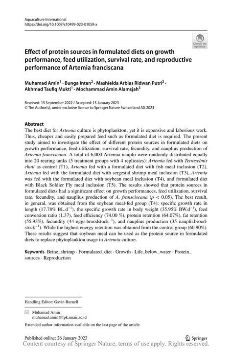 Effect Of Protein Sources In Formulated Diets On Growth Performance Feed Utilization Survival