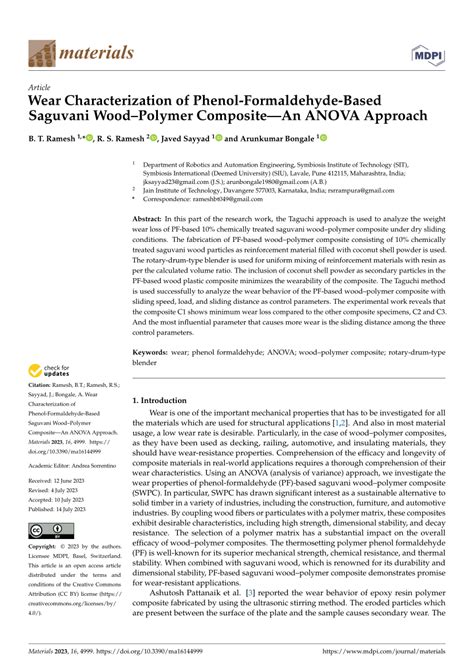 Pdf Wear Characterization Of Phenol Formaldehyde Based Saguvani Woodpolymer Composite—an