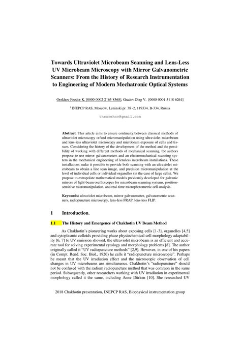 Pdf Towards Ultraviolet Microbeam Scanning And Lens Less Uv Microbeam Microscopy With Mirror