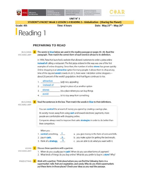 Pathways Unit 3 Reading 1 Student's Packet | PDF