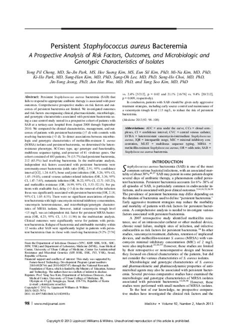 Pdf Persistent Staphylococcus Aureus Bacteremia