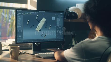 Man Creating 3d Prototype Of Robot On Pc Stock Video Video Of