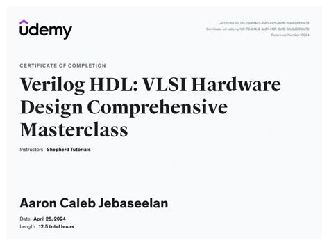 Aaron Caleb On Linkedin Check Out This Certificate I Got For Verilog Hdl Vlsi Hardware Design