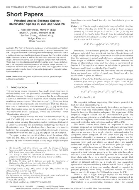 Pdf Principal Angles Separate Subject Illumination Spaces In Ydb And