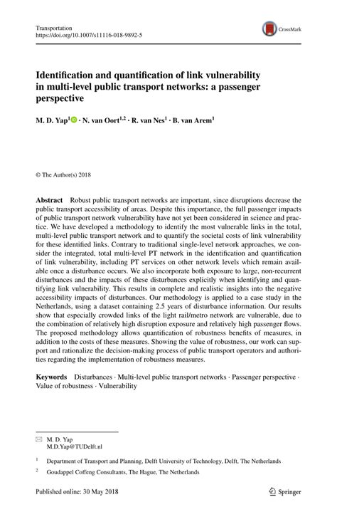 Pdf Identification And Quantification Of Link Vulnerability In Multi Level Public Transport