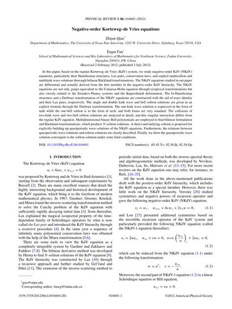 Pdf Negative Otder Korteweg De Vries Equation