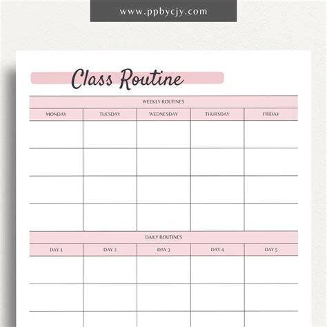 Class Routine Printable Template Daily Schedule Subjects And Time