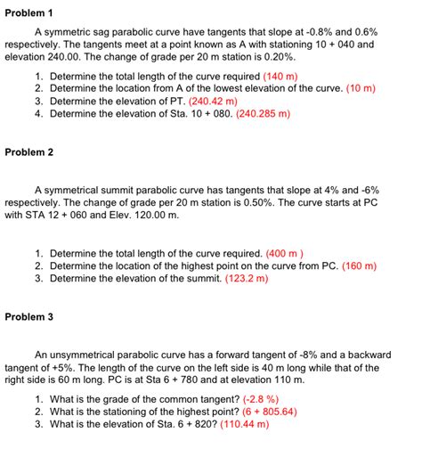 Solved Problem 1 A Symmetric Sag Parabolic Curve Have Tangents That