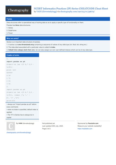 Ncert Informatics Practices Ip Series Cheatcode Cheat Sheet By