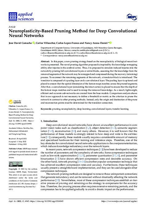 Pdf Neuroplasticity Based Pruning Method For Deep Convolutional