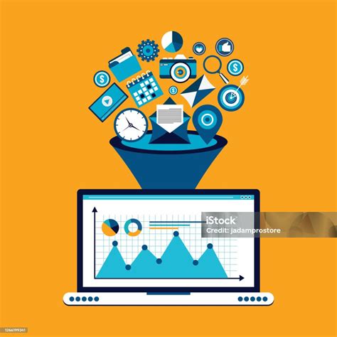 크리에이티브 프로세스 빅 데이터 필터 데이터 깔때기 분석 벡터 개념에 대한 개념 개념에 대한 스톡 벡터 아트 및 기타 이미지