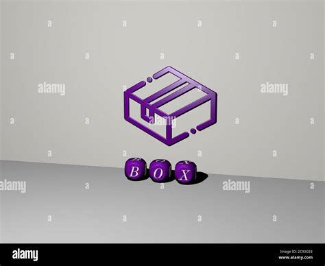 3d graphical image of box vertically along with text built by metallic