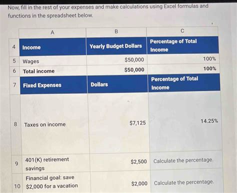 Solved Now Fill In The Rest Of Your Expenses And Make Calculations Using Excel Formulas And