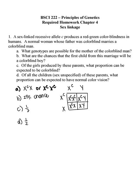 Required Homework Chapter 4 Sex Linkage 1 BSCI 222 Principles Of Genetics Required Homework
