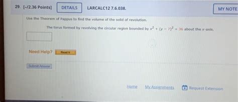 Solved Use The Theorem Of Pappus To Find The Volume Of The