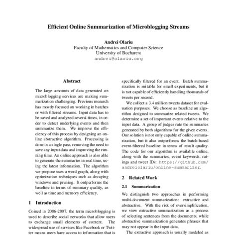 Efficient Online Summarization Of Microblogging Streams Acl Anthology