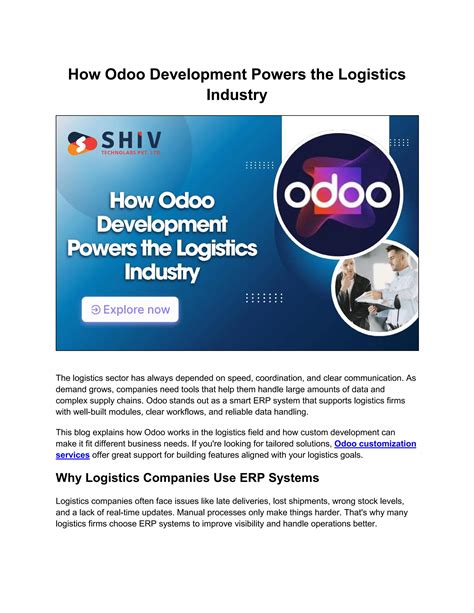 A Comprehensive Guide To Odoo Development For Logistics Pdf