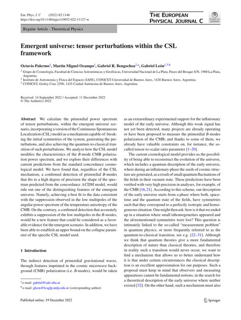 Pdf Emergent Universe Tensor Perturbations Within The Csl Framework