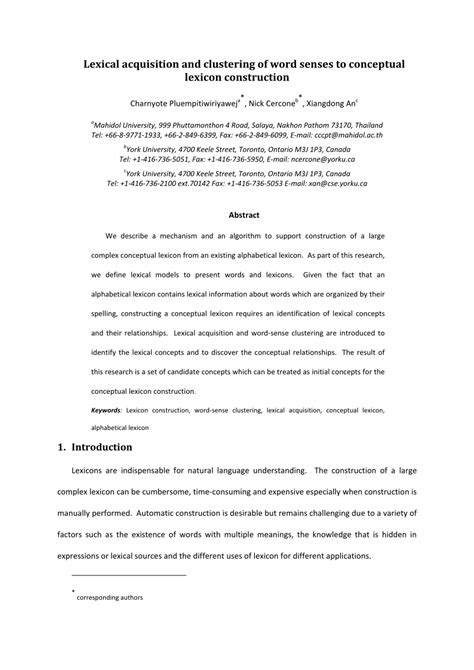 Pdf Lexical Acquisition And Clustering Of Word Senses To Conceptual
