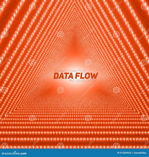 Vector Data Flow Visualization Triangle Tunnel Of Red Big Data Flow As