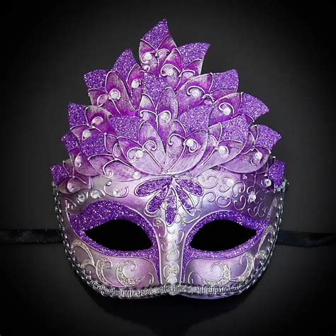 Purple And Silver Venetian Leaf Engraving Masquerade Mask For Women Mardi