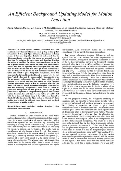 Pdf Efficient Background Model For Motion Detection In Videos