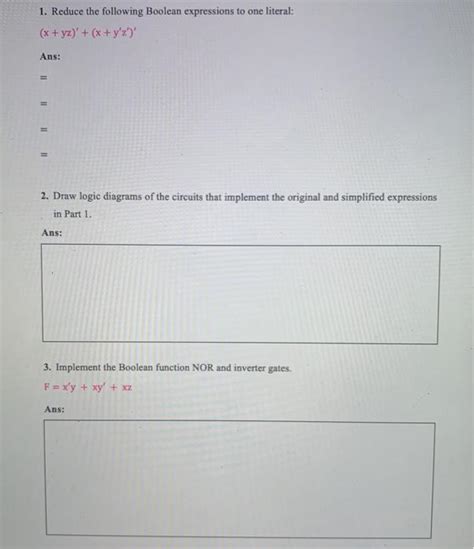 Solved 1 Reduce The Following Boolean Expressions To One