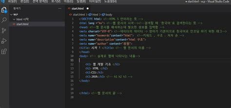 Html 시작 기본 구조가 되는 뼈대 만들기 시맨틱 태그