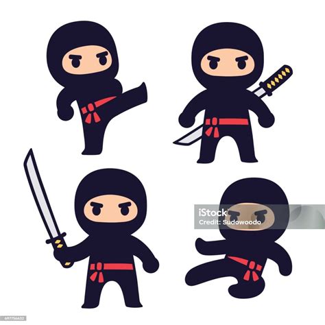 Cute Cartoon Ninja Set Stock Illustration Download Image Now Ninja