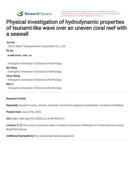 Pdf Physical Investigation Of Hydrodynamic Properties Of Tsunami Like Wave Over An Uneven