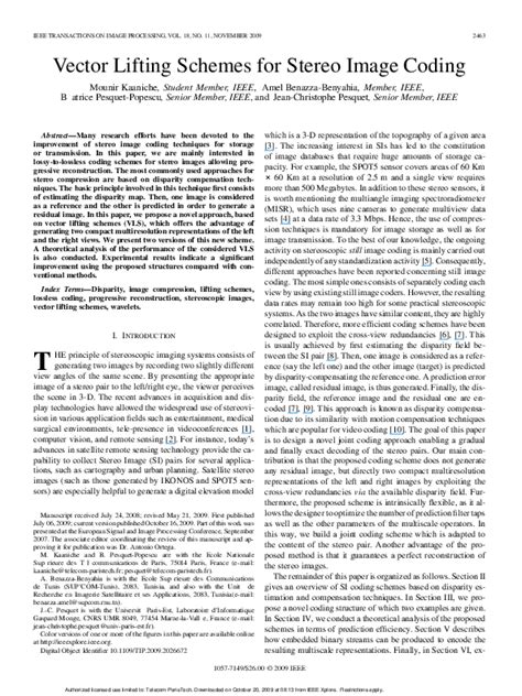 Pdf Vector Lifting Schemes For Stereo Image Coding