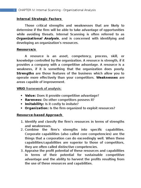 Internal Scanning Organizational Analysis Pdf Value Chain