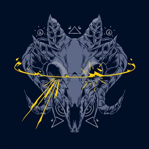 The Skull Goat Devil Dark Art Tshirt Design Stock Illustration