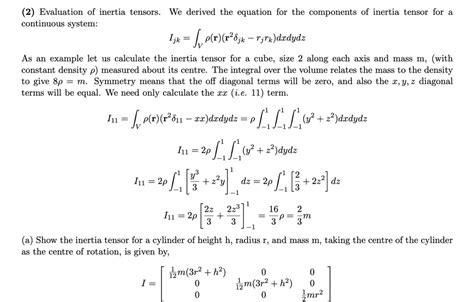 solved evaluation of inertia tensors we derived the equation for the