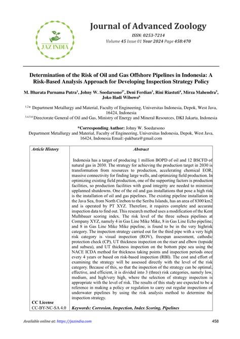 Pdf Determination Of The Risk Of Oil And Gas Offshore Pipelines In Indonesia A Risk Based