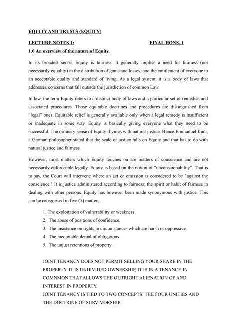 Equity Lecture Notes 1 Equity And Trusts Equity Lecture Notes 1