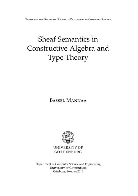 Pdf Sheaf Semantics In Constructive Algebra And Type Theory