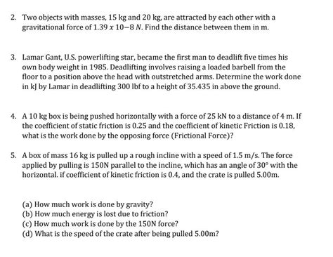solved 2 two objects with masses 15 kg and 20 kg are
