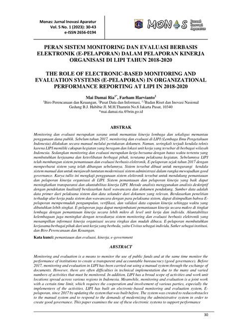 Pdf The Role Of Electronic Based Monitoring And Evaluation Systems E Pelaporan In