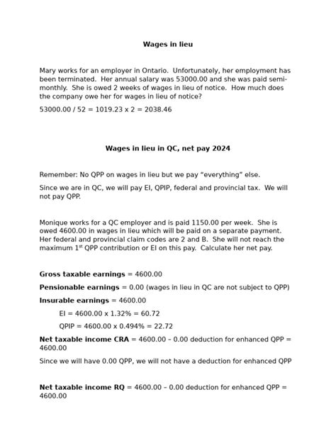 Net Pay Qc With Wages In Lieu Of Notice 2024 Pdf Taxes Tax Deduction