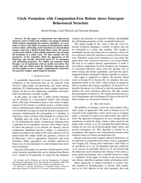Pdf Circle Formation With Computation Free Robots Shows Emergent Behavioural Structure