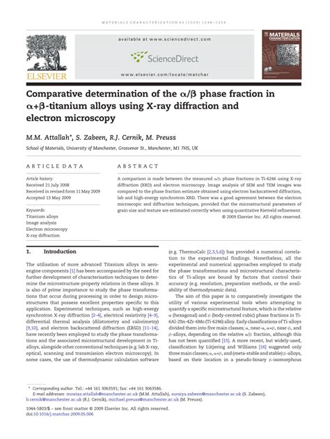Pdf Comparative Determination Of The αβ Phase Fraction In αβ Titanium Alloys Using X Ray