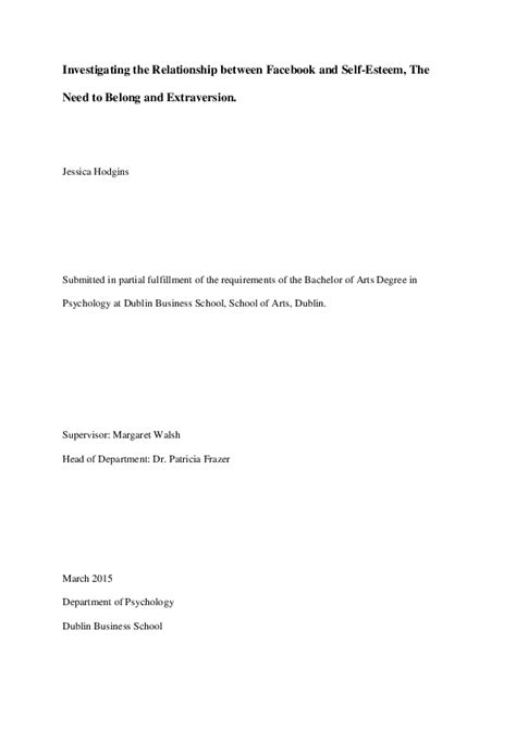 Pdf Investigating The Relationship Between Facebook And Self Esteem