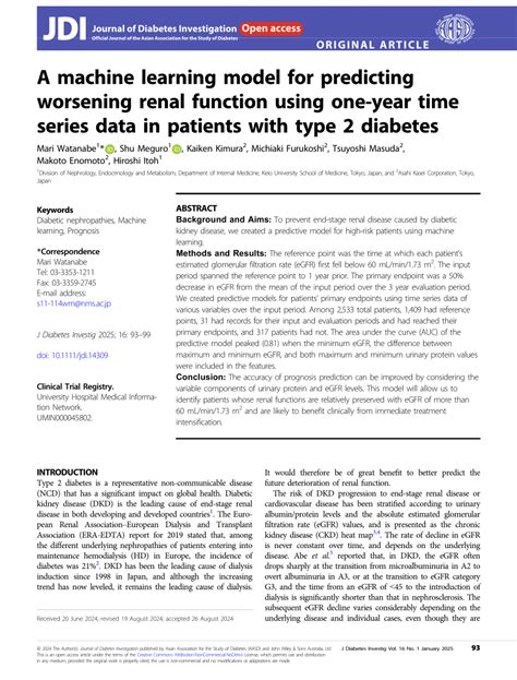 Pdf A Machine Learning Model For Predicting Worsening Renal Function