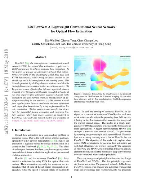 PDF LiteFlowNet A Lightweight Convolutional Neural Network For Optical Flow Estimation